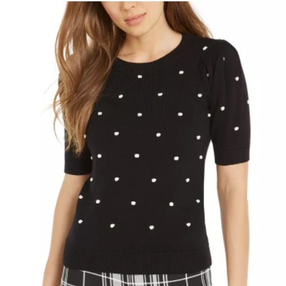 Maison Jules | Sweaters | Maison Jules Textured Polka Dot Shortsleeve ...